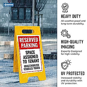 Reserved Parking Space Assigned To Tenant Unauthorized Vehicles Towed Sidewalk Sign Kit, 10x16 Inches, With A Frame Stand, Made in USA by Sigo Signs