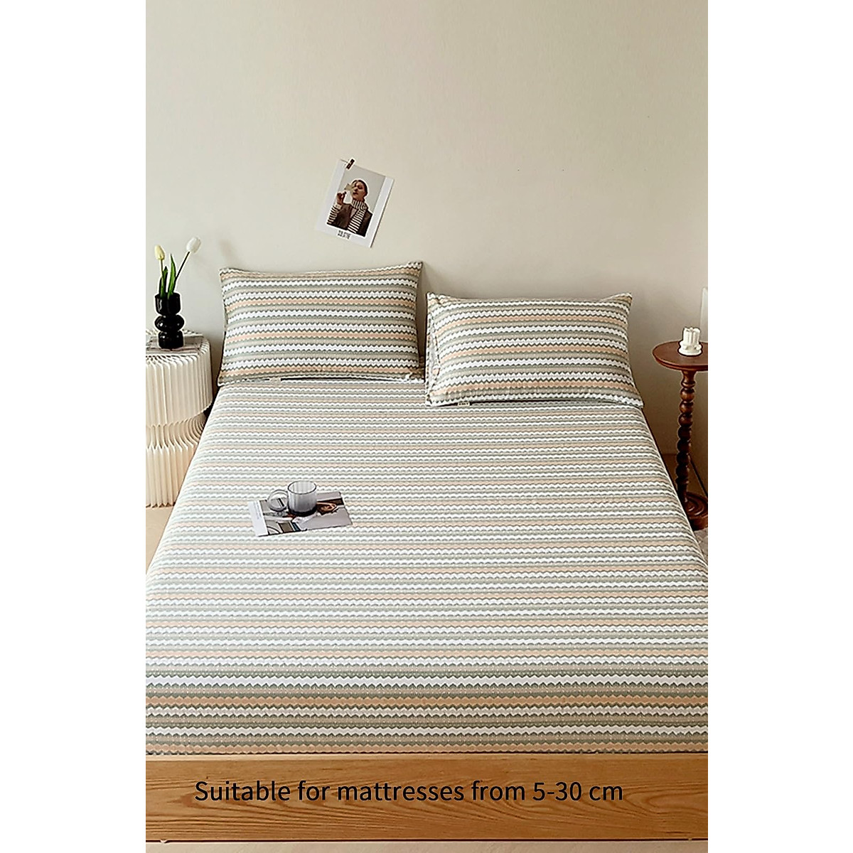 OBONG 100% Cotton Queen Fitted Sheet with Elastic All Around Bedspreads Soft Silky Sateen Weave King Mattress Cover Fits Mattress Upto 11 Inches (Color : A, Size : King)