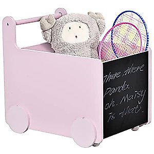 Qaba Kids' Storage Cabinet, Organizer for Books, Crafts, Rollable Toy Chest Safely Transport Bookshelf with Included Wheels, Clean Play Room, Pink