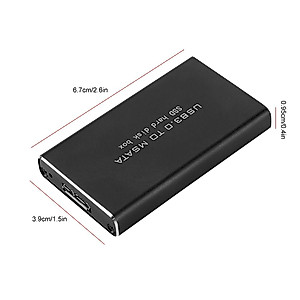 ASHATA SSD Hard Drive Enclosure, Portable USB3.0 to MSATA SSD Hard Disk Box,6Gbps Fast Speed MSATA/Mini PCI-E SSD Solid State Disk Enclosure Hard Disk Box,30 * 30/50mm Black