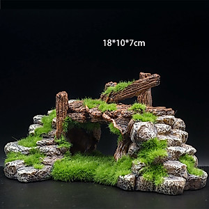IESUTA Aquarium Decor Resin Moss Bridge Fish Play Cave Decor for Fish Tank Aquarium Ornament