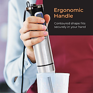 Mueller Ultra-Stick 500 Watt 9-Speed Immersion Multi-Purpose Hand Blender Heavy Duty Copper Motor Brushed 304 Stainless Steel With Whisk, Milk Frother Attachments