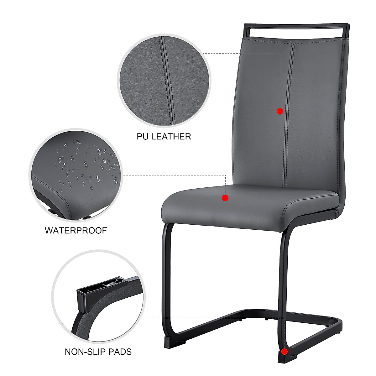 Ginxesh 71" Glass Dining Table Set,0.39" Glass Top Dinner Table with 6 Chrome Metal Legs,High Back PU Leather Padded Dining Chairs,Dining Table Set for Kitchen or Living Room Use (6 Sets, Black+Grey)