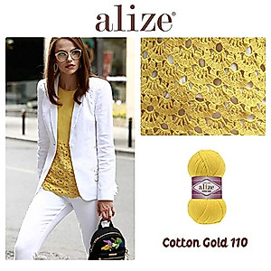 Alize Cotton Gold Yarn 55% Cotton 45% Acrylic Yarn Crochet Hand Knitting Art Lot of 2 Skeins 200gr 722yds (110-YELLOW)