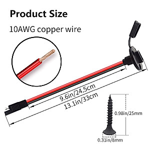 Billion wealth 2 Pack 11.8inch 10AWG SAE Power Socket Sidewall Port Cable with 8 Screws Compatible with Solar Generator