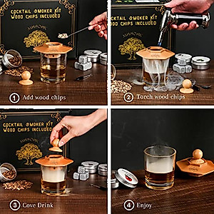 Cocktail Smoker Kit | With Torch and 4 Wood Chips (Apple, Oak, Cheery, Beech)-Old Fashioned Smoker Kit and All in One Whiskey Smoker Kit for Your Home Bar. Bourbon Smoker Kit Gift for Loved Ones