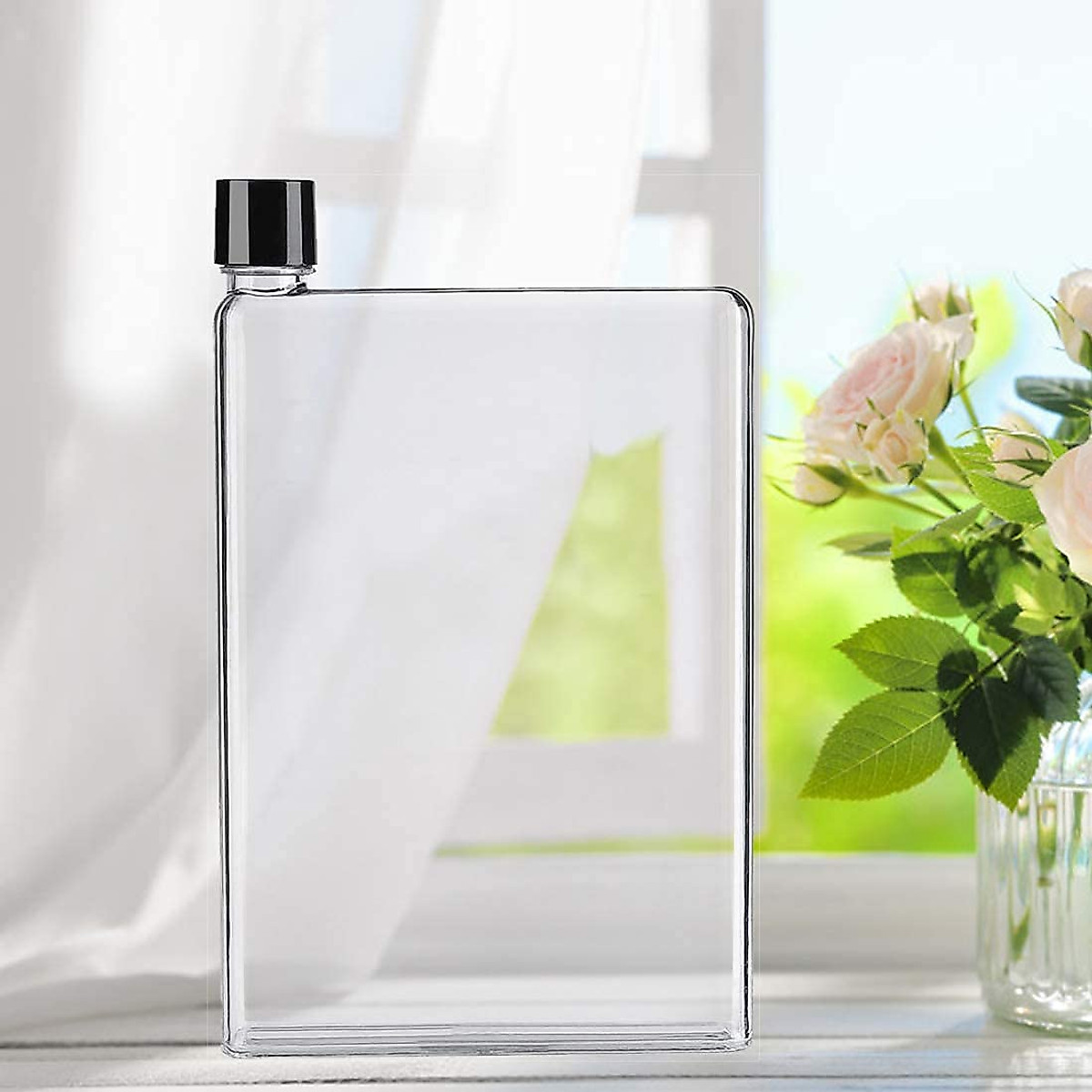 Clear Reusable Slim Flat Water Bottle 420ml - Fits in Pocket Random Corner.Transparent Portable Cup for School,Sports, Travel, Dining