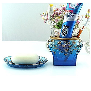 Country Style Resin 5PC Bathroom Accessories Set Soap Dispenser/Toothbrush Holder/Tumbler/Soap Dish (Blue)