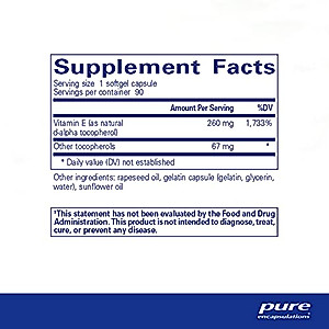 Pure Encapsulations Vitamin E (with Mixed Tocopherols) | Antioxidant Supplement to Support Cellular Respiration and Cardiovascular Health* | 90 Softgel Capsules