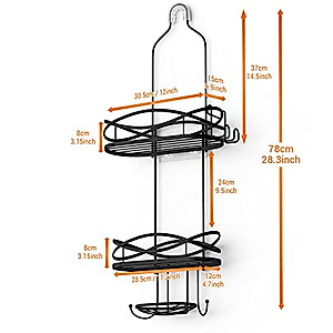 Bunoxea Anti-Swing Hanging Shower Caddy, Over Head Shower Caddy Extra-Large Rustproof with Hooks for Razors, Sponge and more, Metal Black