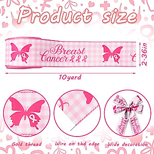 Breast Cancer Awareness Fabric Decor Ribbons Pink White Plaid Burlap Linen Ribbons for Breast Cancer Charity Party Hanging Decoration Gift Wrapping Indoor Outdoor Craft Supplies, 2.5 Inch * 10 Yards