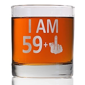 Promotion & Beyond I AM 59 PLUS 1 Whiskey Glass - Funny Sarcastic Finger 60th Birthday Gift