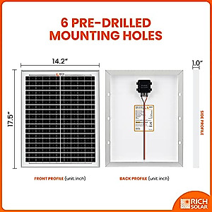 RICH SOLAR 20 Watts 12 Volts Monocrystalline Solar Panel for DC 12V Battery Charging and Any Other Off Grid Applications