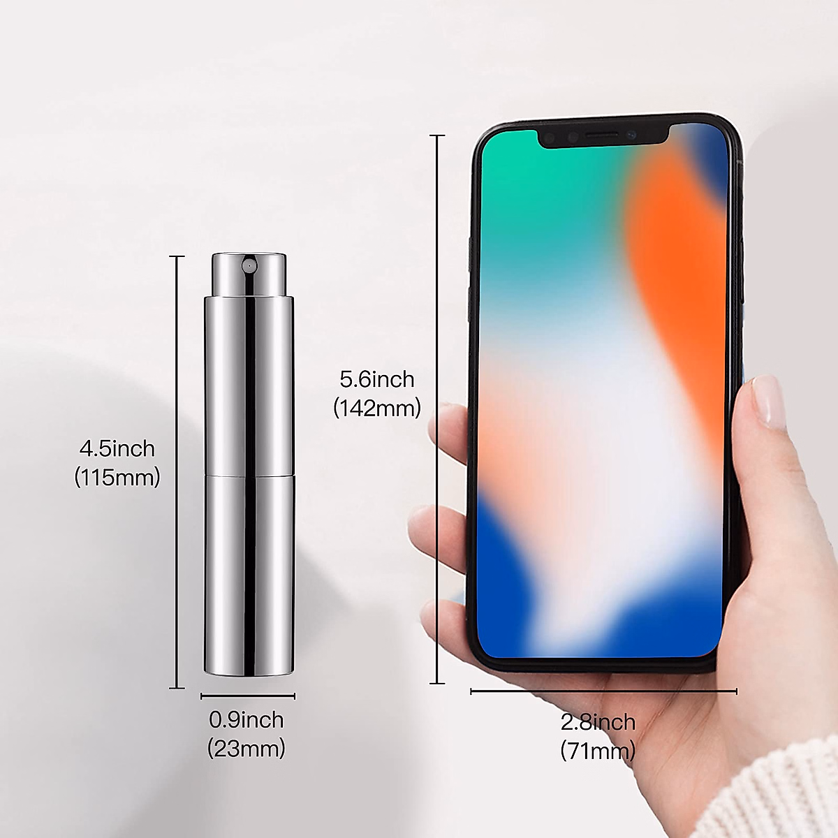 LISAPACK 8ML Atomizer Perfume Spray Bottle for Travel (2 Pack), Empty Cologne Dispenser, Portable Sprayer (Glossy Black&Silver)