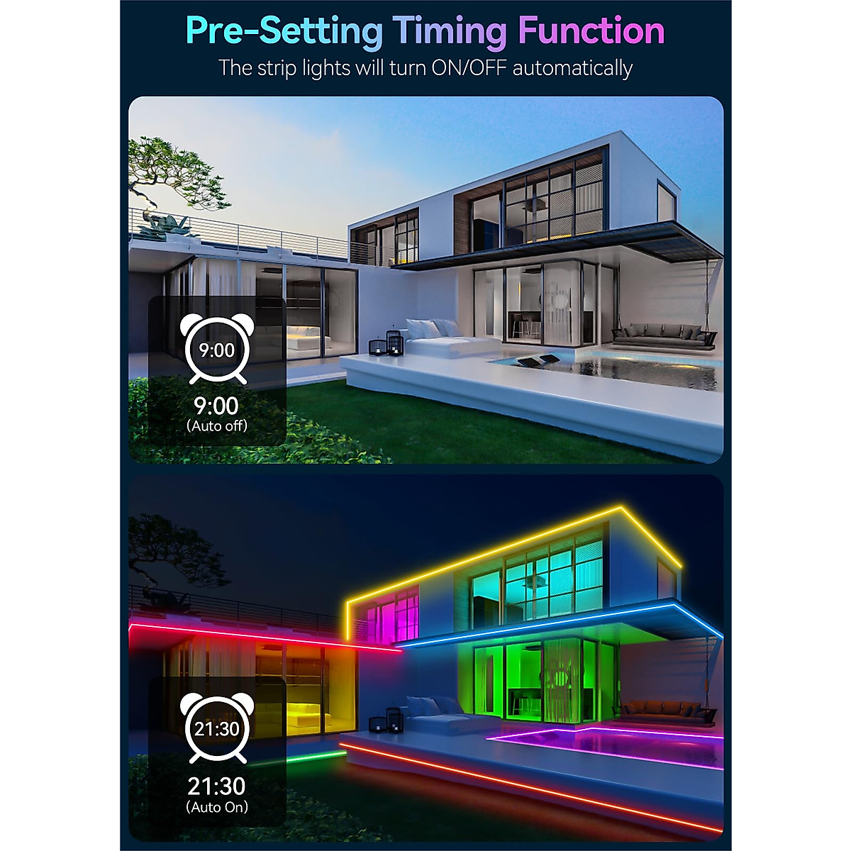 Skzlibry 91FT IP67 RGB+IC Outdoor Led Strip Lights Waterproof Led Light Strips with RF Remote &Bluetooth Music Sync App Control,Color Changing (RGB+IC, 560LED)