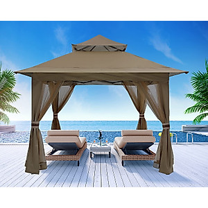 ABCCANOPY Pop Up Gazebo 13x13 - Outdoor Canopy Tent with Mosquito Netting for Patio Garden Backyard (Brown)