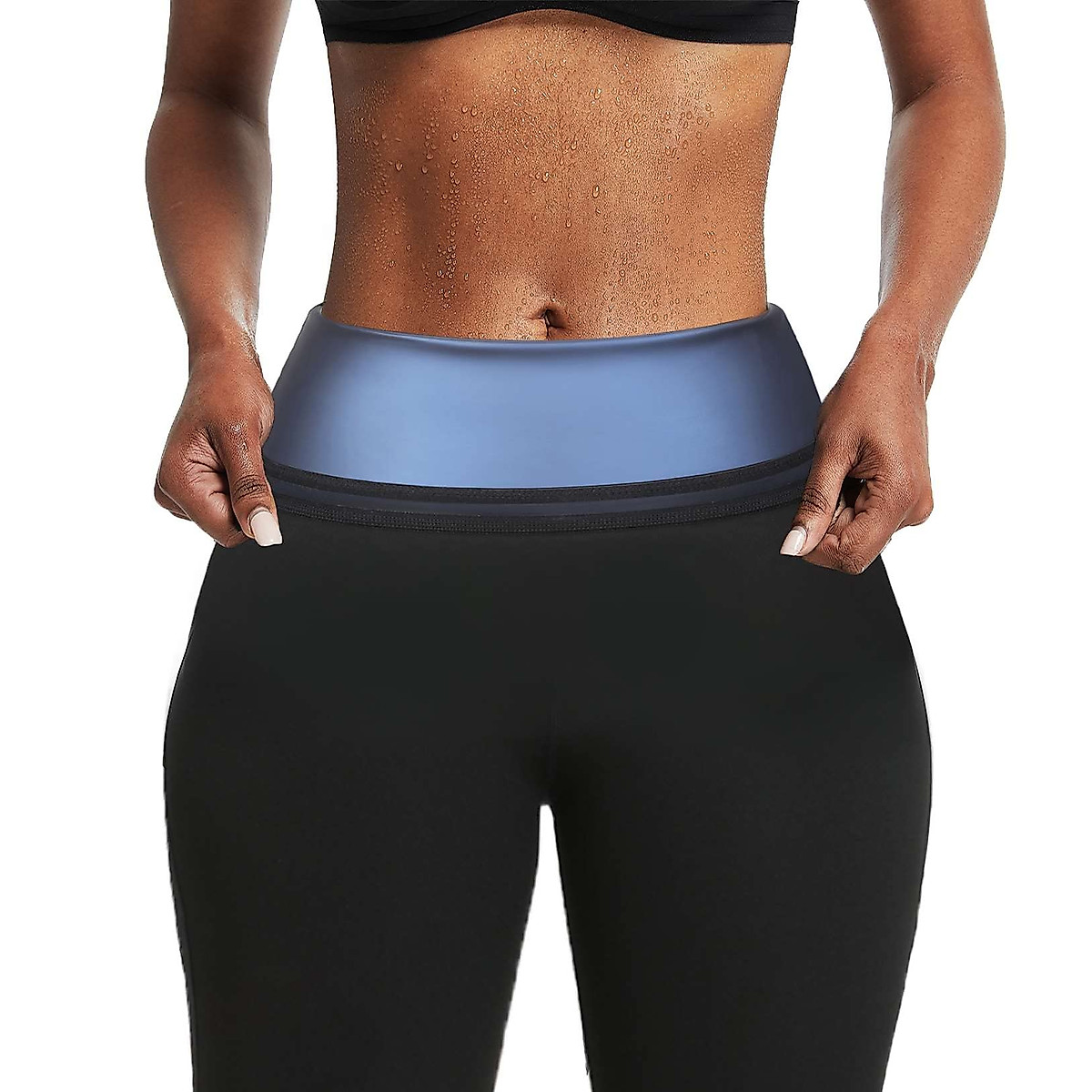 BODYSUNER Compression Sauna Sweat Leggings Pants for Women Thermo Compression Workout Gym Slimming Thigh Trimmer Blue,S/M