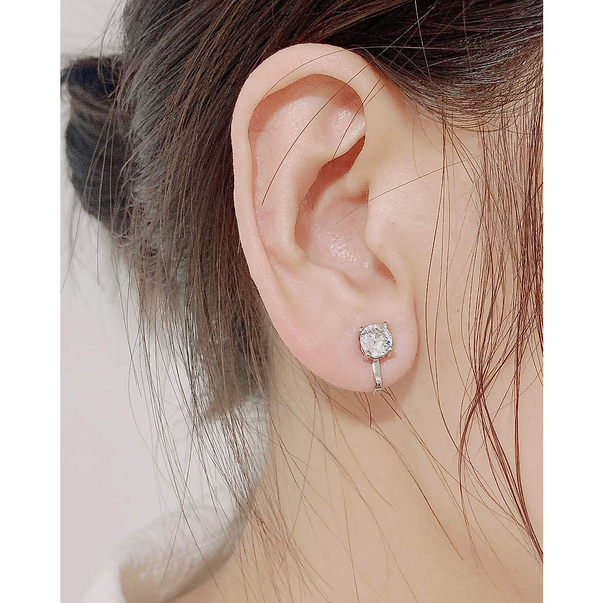 SELOVO Prong Setting 6mm Round Cubic Zirconia Clip on Stud Earrings Silver Tone