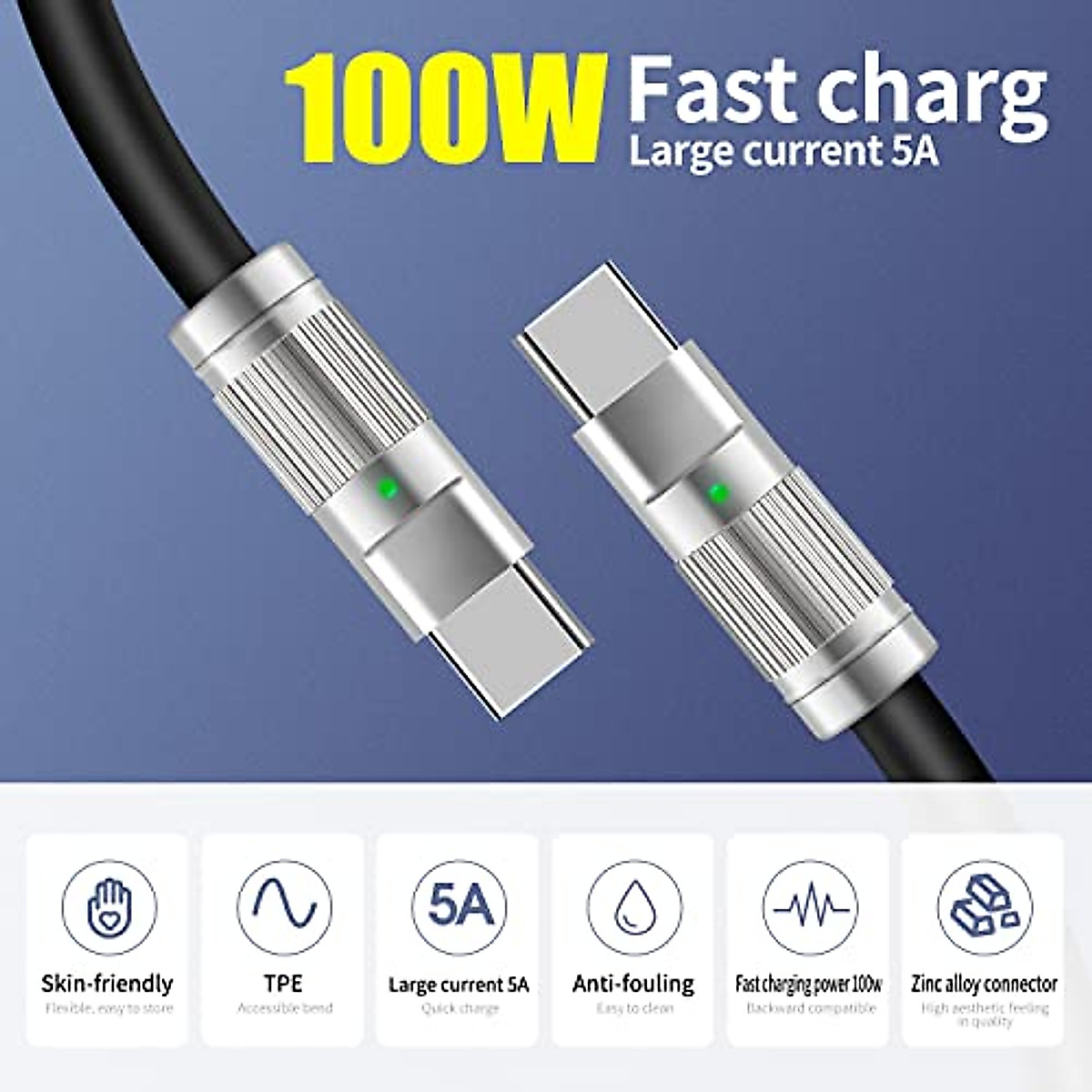 CZK [100W 6ft USB C to USB C Cable, New Durable Silicone Wire for MacBook Pro iPad Pro Fast Charge, PD USB C Charge Cable Compatible with MacBook Air 2022, iPad, Galaxy S22 S21-Black