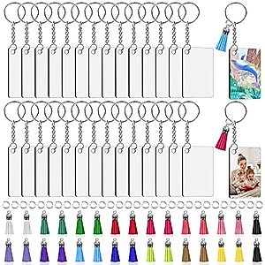 Modacraft Sublimation Keychain Blanks Bulk 120Pcs Sublimation Keychain Blanks Set with Rectangle Sublimation Blanks, Keychain Tassels, Keychain Rings and Jump Rings for DIY Keychain Crafting