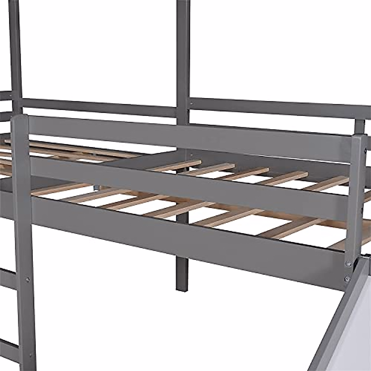 ATH-S L-Shape Loft Beds Full House Loft Bed with Slide Low Loft Bed Frame for 2, Wood Gray Playhouse Loft Bed for Girls Boys Teens (Color : Gray Full House Bed)