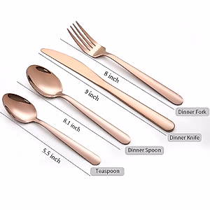 Stainless Steel Flatware Set,Service for 4,Rose Gold Cutlery Utensils 16Piece Tableware Set Include Fork Knife Spoon
