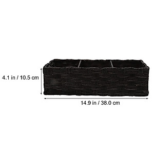 Luxshiny 1pc Straw Storage Box Toilet Tank Baskets Wicker Basket Divided Black Woven Storage Basket Small Over Toilet Organizer Bedroom Accessory Cattail Grass To Weave Storage Tray