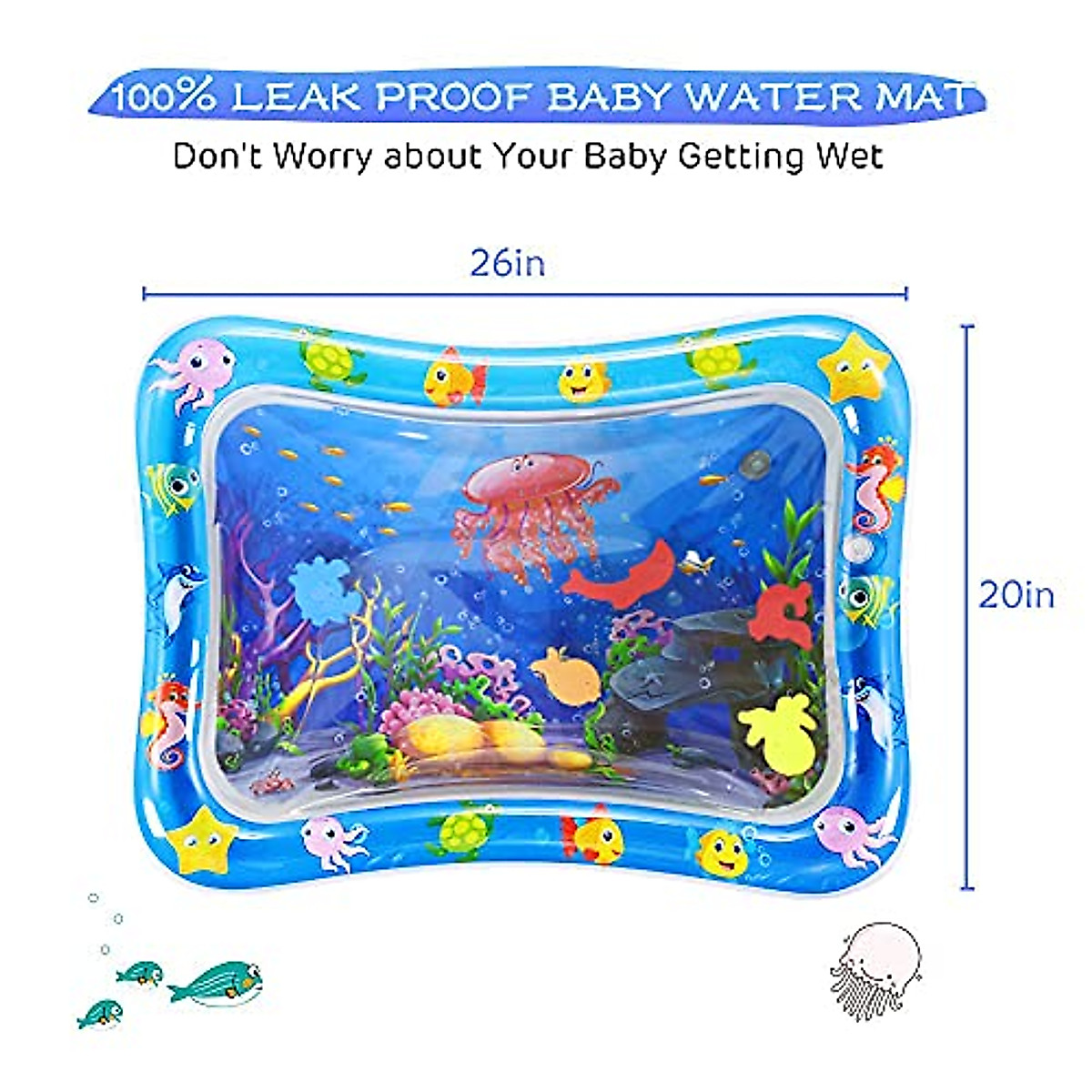 TAOYIJOY Tummy Time Baby Water Mat, Soft Infant Baby Toys Mat, Indoor Floor Inflatable Sensory Development Baby Water Mat for 3 6 9 12Months Newborn Toddlers Boy Girl