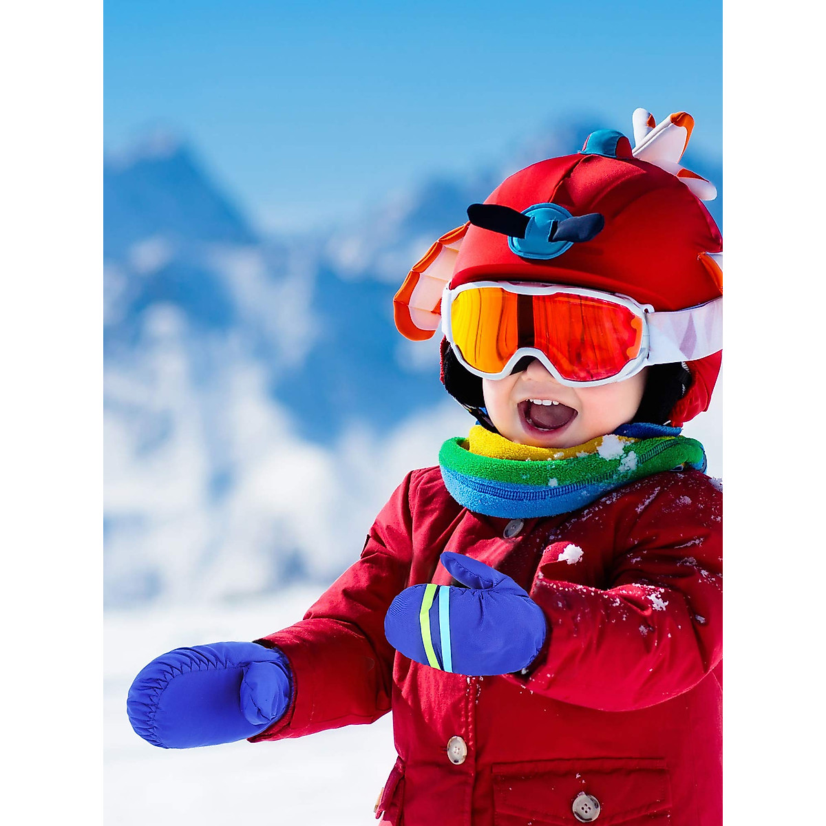 SATINIOR 6 Pairs Kids Winter Snow Mittens Waterproof Warm Ski Gloves Unisex Gloves for Cold Weather Children (for 6-12 Years)