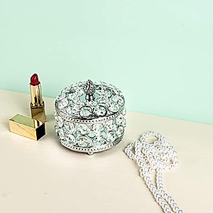 Feyarl Clear Crystal Jewelry Trinket Box Organizer Earrings Rings Treasure Storage Keepsake with Glass Mirror Surface Inside for Dresser Room Deco Valentine Christmas Birthday Gift (Silver)