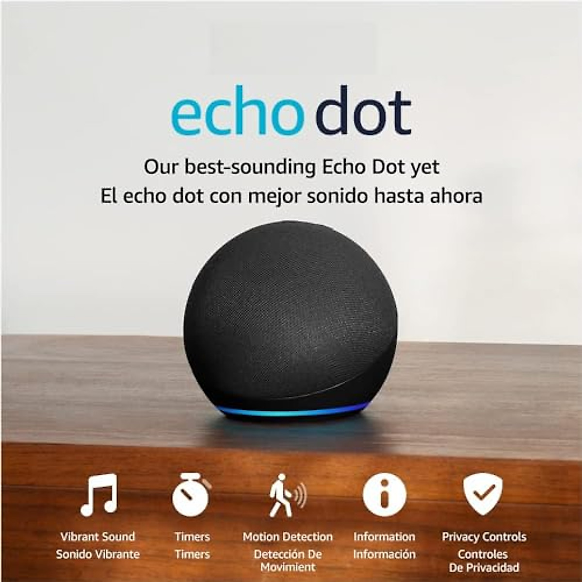 Echo Dot (5th Gen, 2022 release) | International Version with US Power Adaptor | Smart speaker with Alexa | Charcoal