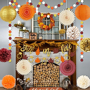 Fall Bridal Shower Decorations, Fall In Love Banner Set Autumn Wine Burgundy Champagne Orange Tissue Pom Poms, Paper Flower, Paper Lanterns for Fall Theme Wedding Engagement Decorations