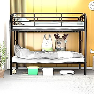 GangMei Latest Version Twin Over Twin Bunk Bed with Enclosed Guardrail, Full Over Full Bunk Bed for Kids Boys Girls Teens Adults, Heavy Duty Metal Frame, Double Sided Ladder, Black