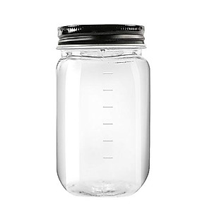novelinks 16 Ounce Clear Plastic Jars with Black Lids - Refillable Round Clear Containers Clear Jars Storage Containers for Kitchen & Household Storage - BPA Free (10 Pack)