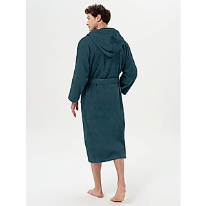 SIORO Terry Cloth Robes for Men Cotton Towel Hooded Bathrobe Long Bath Big & Tall Loungewear Bathroom Swimming Pool Bath Fluffy House Coat, Ink Blue X-Large