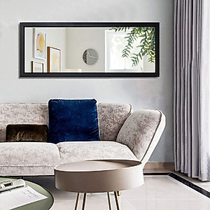 PexFix Full Body Mirror 43"x16" Large Mirror Rectangle Mirror Full Length Hanging or Leaning Against Wall Mirror for Bedroom and Bathroom,Black(No Stand) (JJ01002AAF+USAM019)