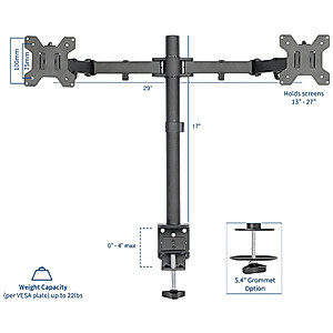 VIVO Dual 13 to 27 inch LCD Monitor Mount and Under Desk C-clamp 27 x 11 Keyboard Tray Kit, Heavy Duty, Fully Adjustable Stand and Slide-Out Platform (Bundle)