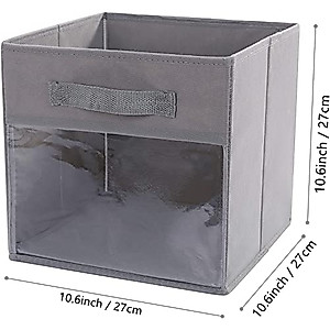 DIMJ Cube Storage Bins, 3 Packs Clear Window Fabric Storage Bin Organizer for Closet Shelves Home Storage Cubes Organizer with Handles