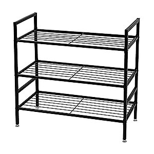 AmtoPm 3-Tier Metal Shoe Rack, Closet Shoe Racks Organizer, Black Closet Shoe Rack Storage Stable Stackable Shoe Rack for Entryway, Closet, Hallway