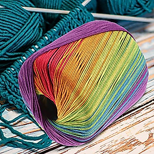 TEHAUX Rainbow Soft Yarn, 1 Roll 133m Cotton Thread Balls Yarn Multi Colored Knitting Yarn for Crocheting Knit Hand Embroidery