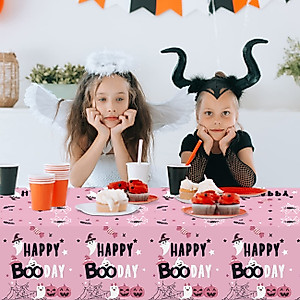 3 Pack Halloween Tablecloths Pink Halloween Party Decorations Pumpkin Ghost Happy Boo Day Halloween Table cover Rectangular Plastic Table Cover for Indoor Outdoor Halloween Party Home Decorations