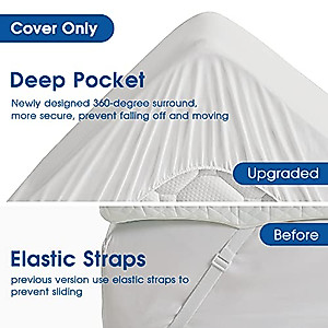 BEDLUXURY Mattress Topper Cover Removable (Cover Only) 3inch Queen Size Cool Mattress Protectors Washable with 18 inch Deep Pocket Bamboo Fabric with Zipper