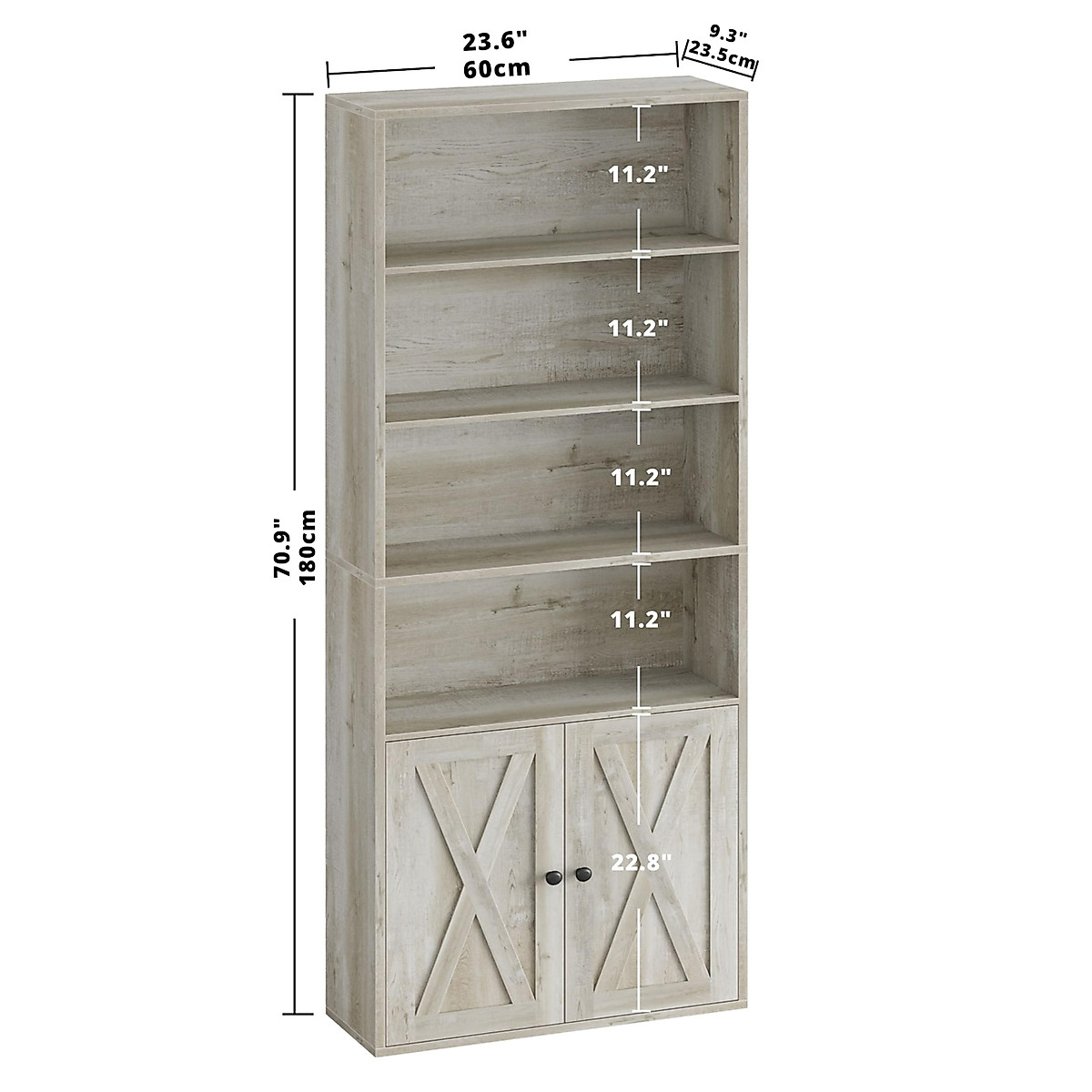 IRONCK Industrial Bookshelves and Bookcases with Doors Floor Standing 6 Shelf Display Storage Shelves 70 in Tall Bookcase for Home Office, Living Room