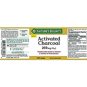 Nature's Bounty Activated Charcoal 260 mg, 100 Capsules, Dietary Supplement to Support a Healthy Lifestyle