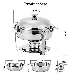 Amhier 5 Qt Chafing Dish Buffet Set with Stainless Steel Lid, Round Chafers and Buffet Warmers Sets with Food and Water Trays for Catering, Parties, Hotels and Weddings, Silver, 1 Pack