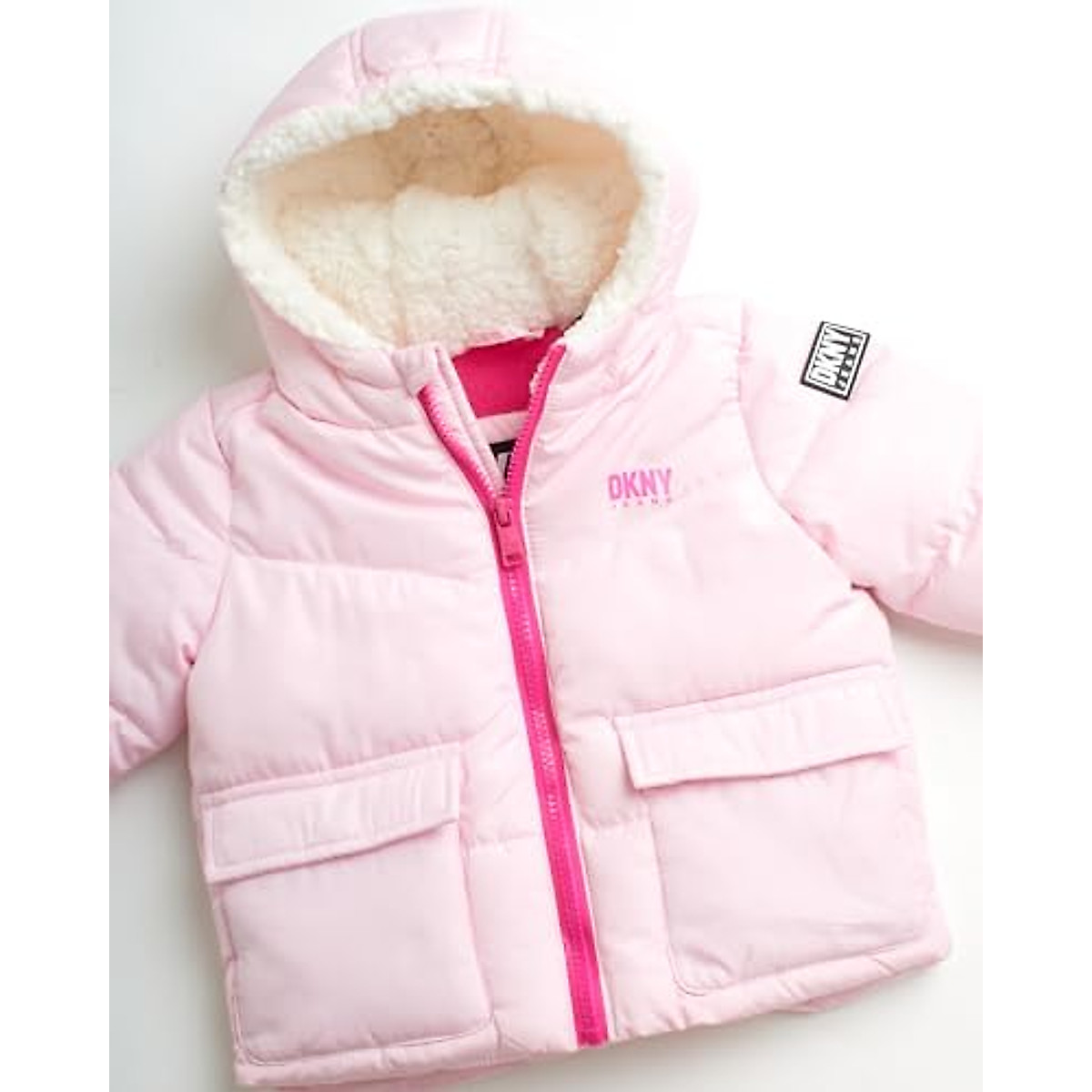 DKNY Infant Toddler Baby Girls' Winter Jacket - Fleece Lined Quilted Bubble Puffer Parka Coat for Girls (Sizes:12M-4T), Size 3T, Pink