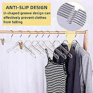 Nisorpa 10 Pack Acrylic Clear Hangers, Acrylic Crystal Clothes Hangers Clothing Standard Hangers with Gold Swivel Hook & Non-Slip Notches for Suit Coat Sweater Jacket Blouse Dress Skirts Shirts