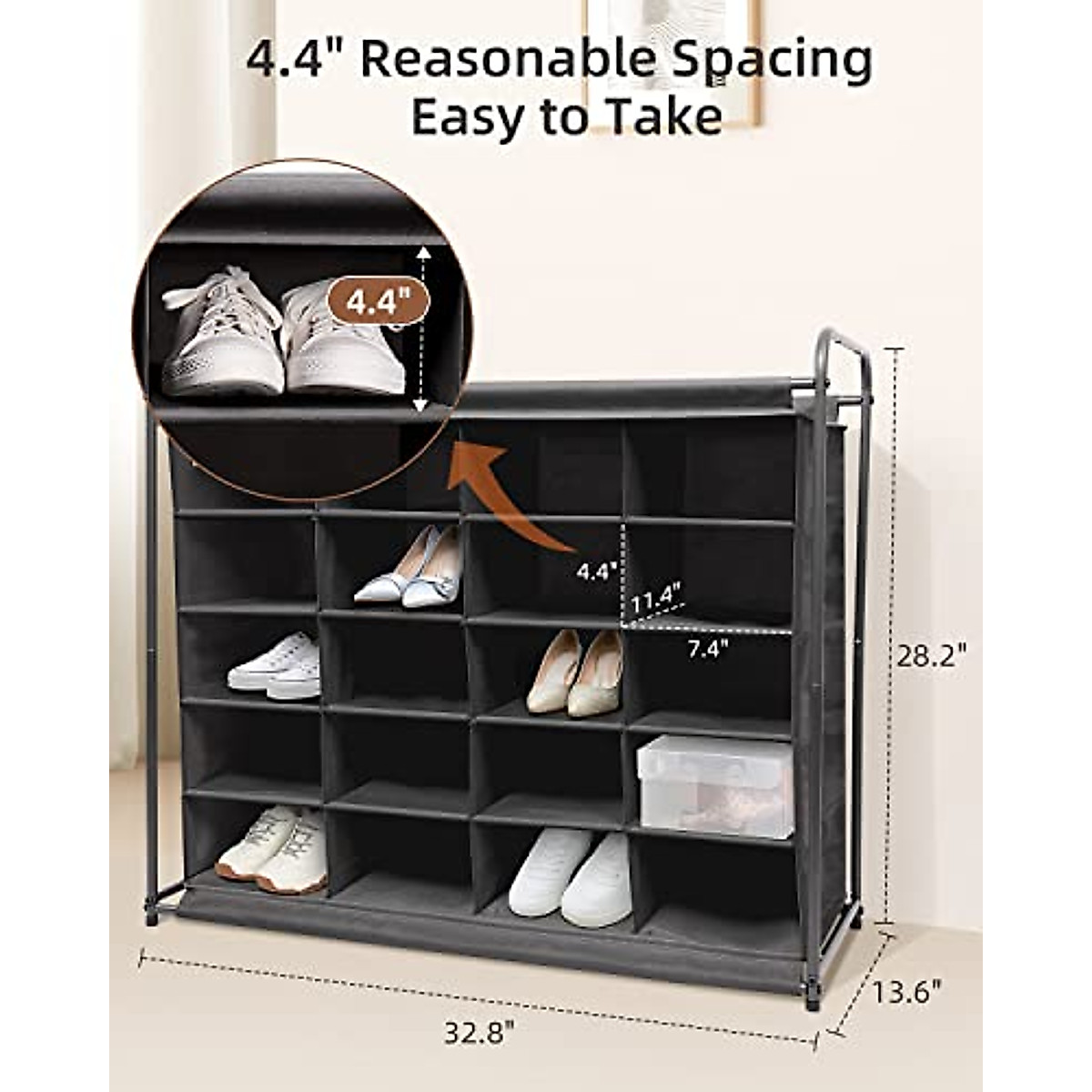 MULISOFT 5-Tier Shoe Cubby with 20-Grid Storage, Shoe Rack Organizer for Maintaining Shoes, Stackable Cubby Shoe Rack, Easy-to-mobile Shoe Organizer Cubby for Entryway, Closet, Bedroom, Garage, Black