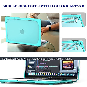 Mektron for MacBook Air 13 inch Case A1466 A1369 (2010-2017 Release), [Heavy Duty] [Dual Layer] Hard Case Cover with TPU+PC Bumper w/Keyboard Cover Screen Protector, Sky Blue