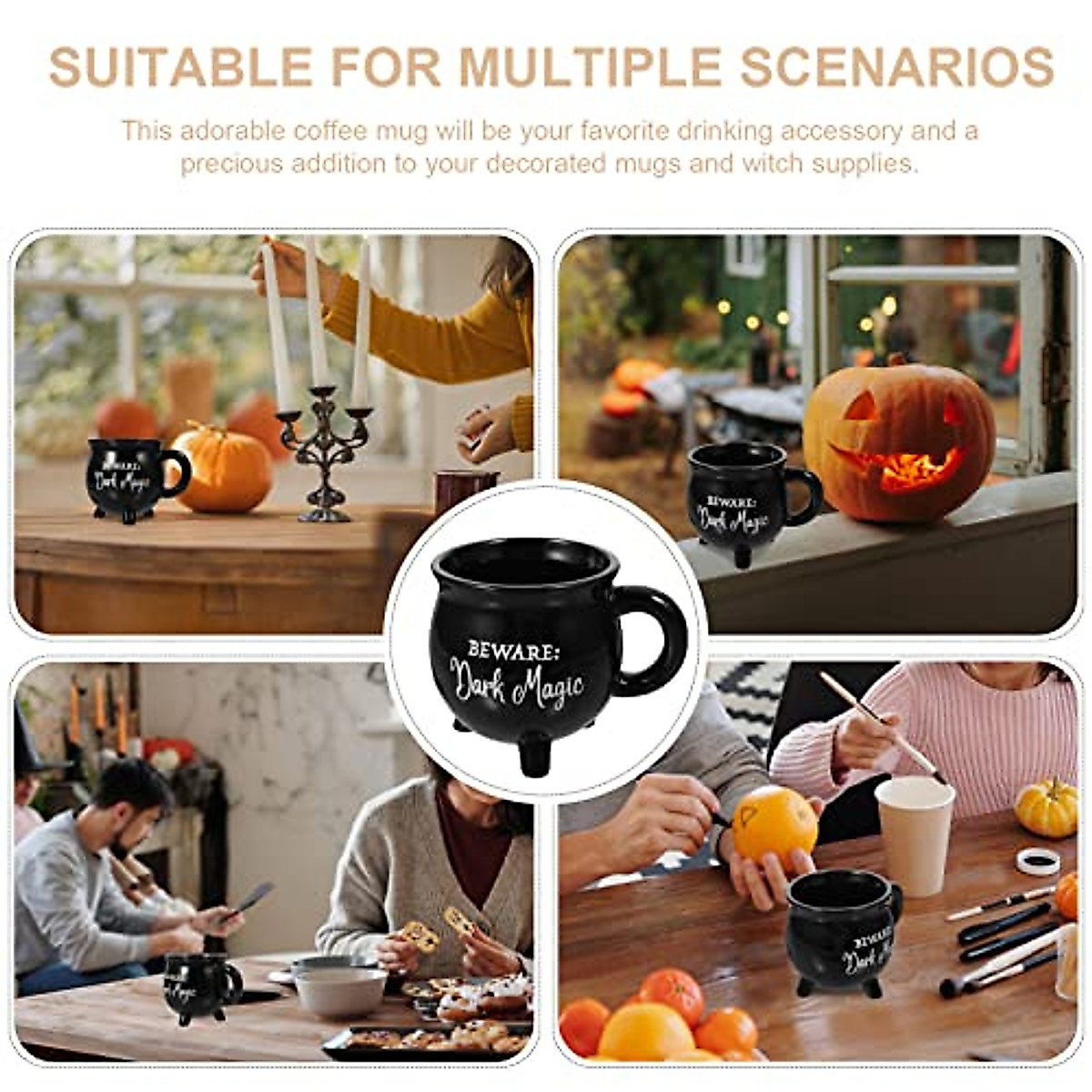 DOITOOL Black Cauldron Mug Coffee Ceramic Cauldron Halloween Decor Halloween Coffee Mug Gift for Halloween Theme Party Favor, Novelty Coffee Mug Cup